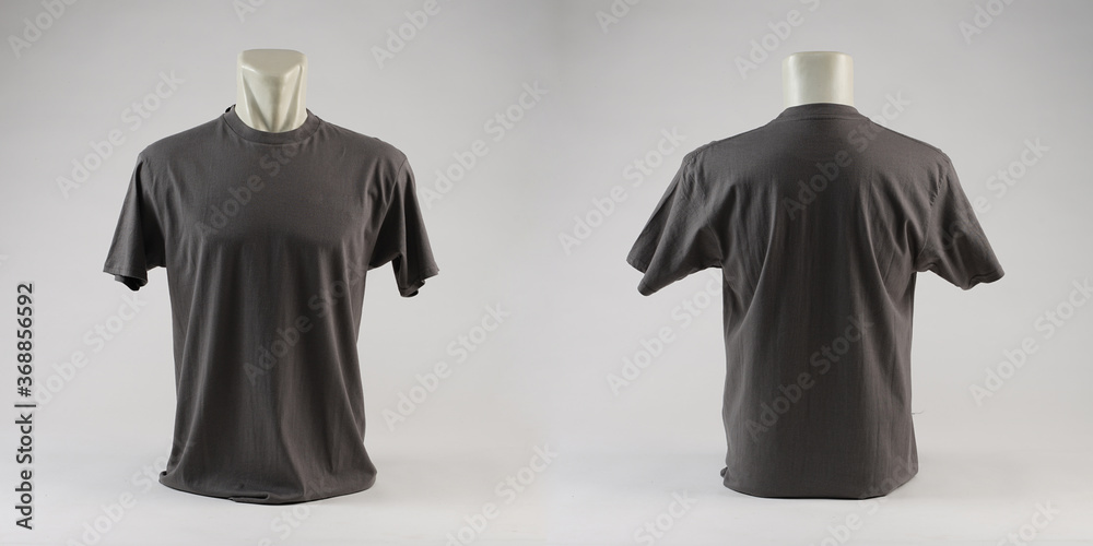 Men's gray blank t shirt template, from two sides, natural shape on ...
