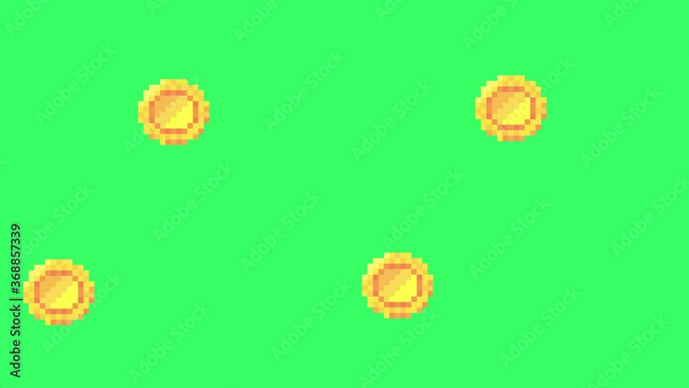 Rain from the golden coins. Pixel art. Retro game style. Animation on ...
