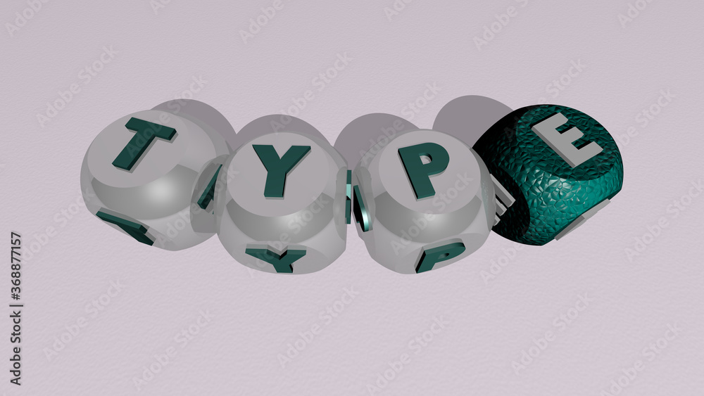 crosswords of TYPE arranged by cubic letters on a mirror floor, concept ...