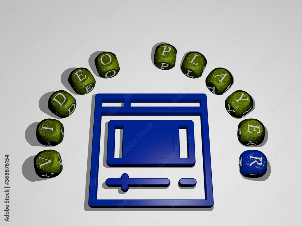 3D illustration of VIDEO PLAYER graphics and text around the icon made ...