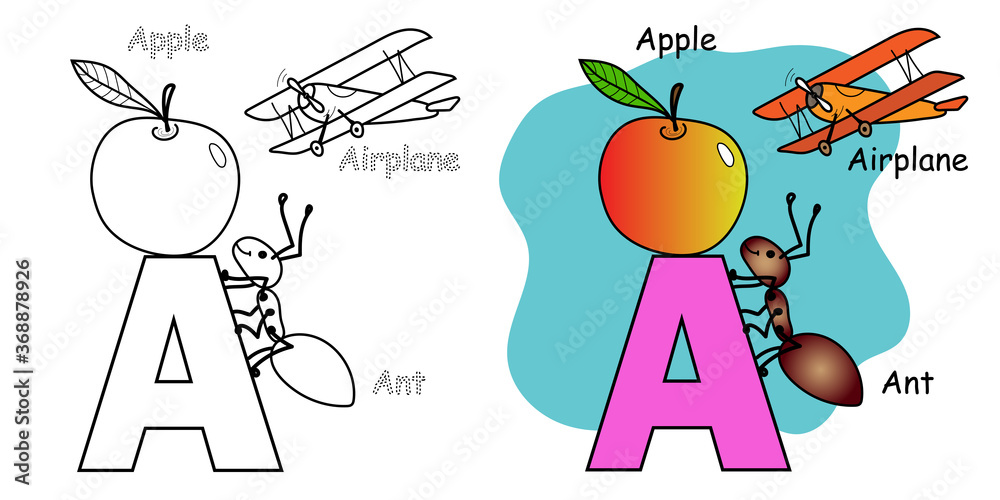 English alphabet coloring book for children. Letter A. Stock Vector ...