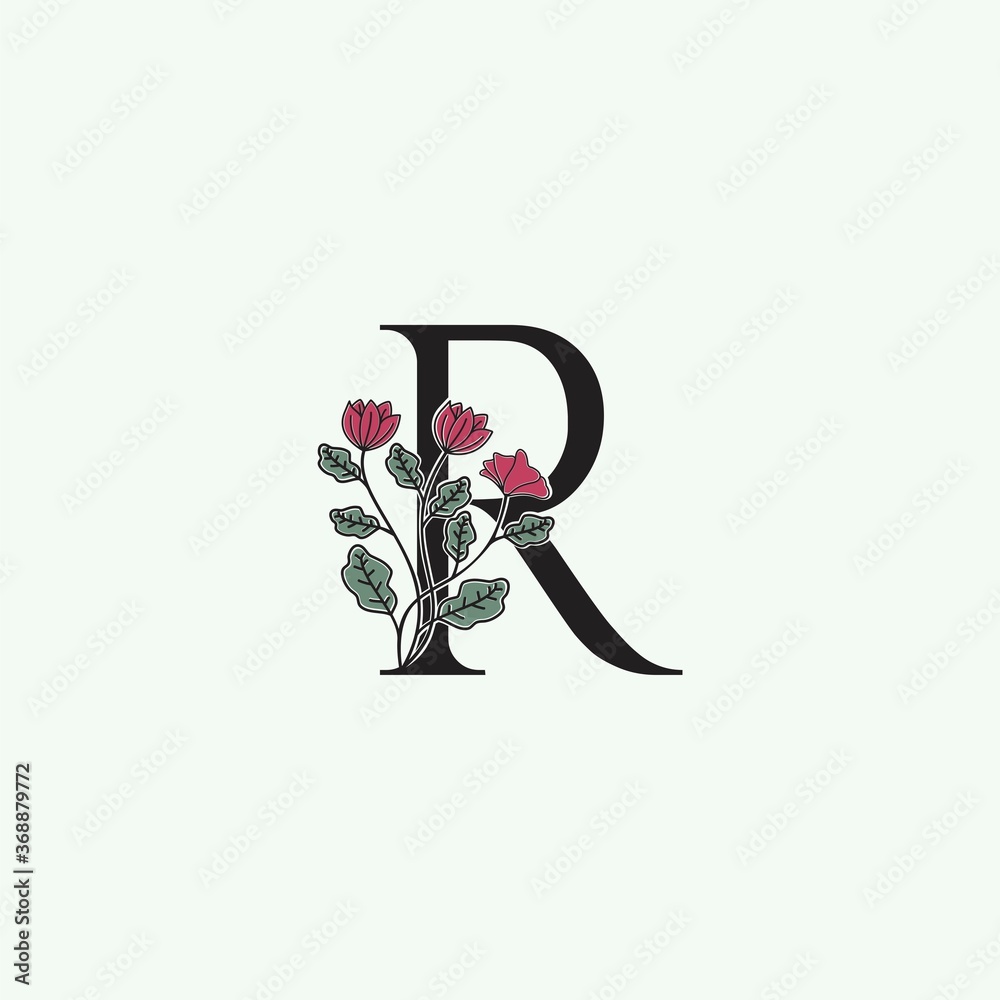 Elegance Nature Flower Initial Letter R logo icon in vector ornate ...