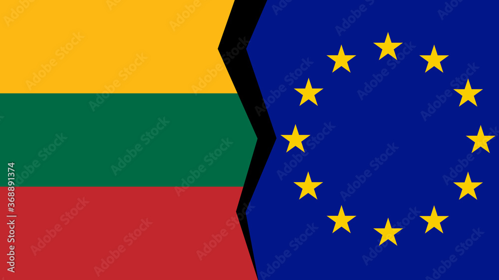 Vector illustration of the flags of the European Union and Lithuania ...