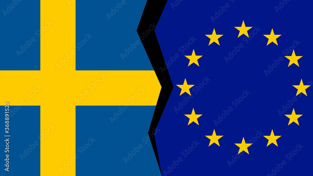 Vector illustration of the flags of the European Union and Sweden, with ...