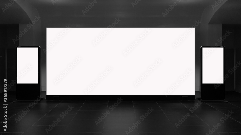 corridor interior with empty banner on wall. Advertisement concept ...