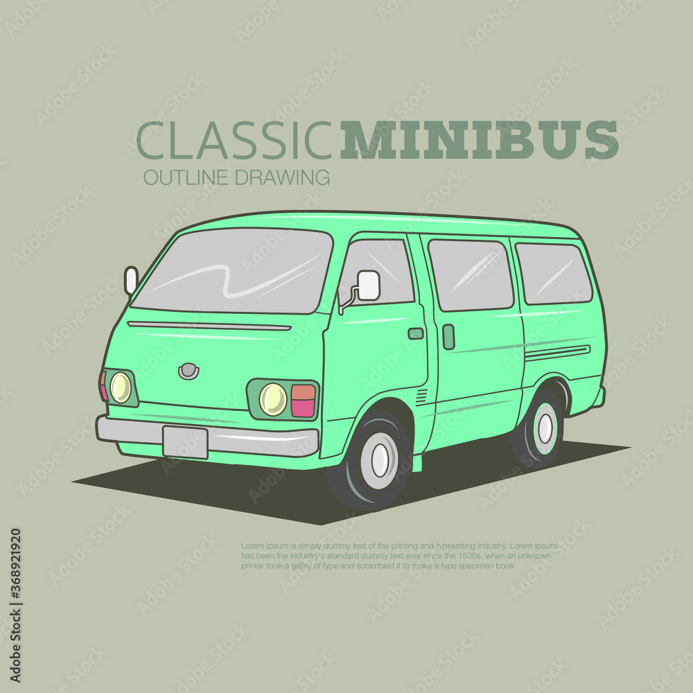 Vetor de Classic Van Clean outline drawing vector illustration.Good for ...