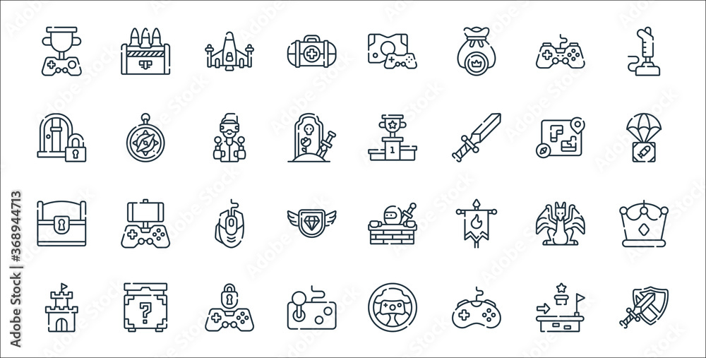 videogame line icons. linear set. quality vector line set such as sword ...