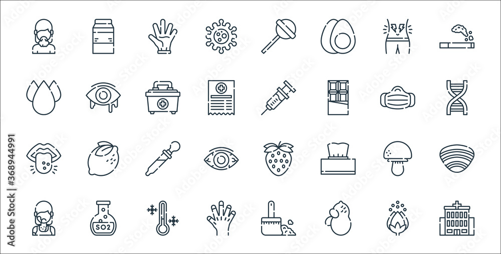 allergies line icons. linear set. quality vector line set such as ...