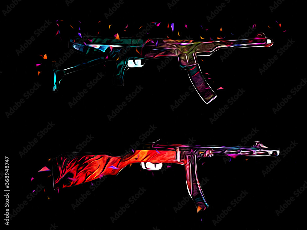 Revolver, hand drawn vintage gun illustration. Engraving style old ...