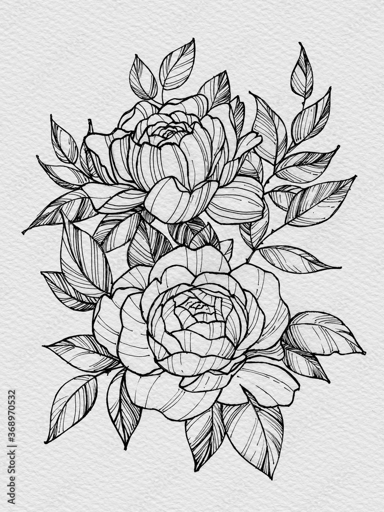 Tattoo branch of flowers. Branch of blooming rose. Floral illustration ...