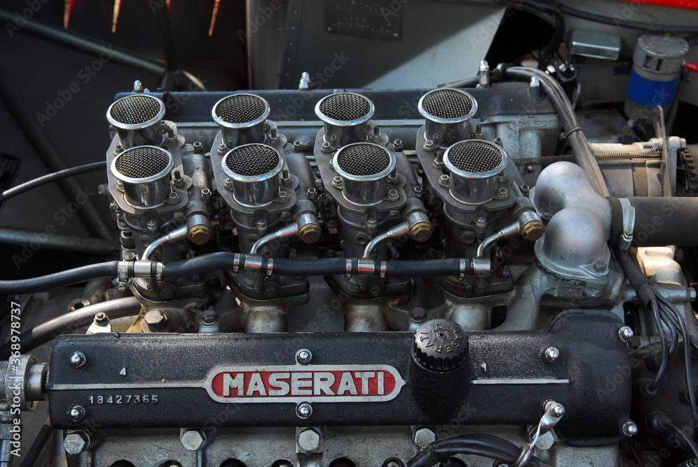 v8 engine of a maserati 450 S, vintage italian sportscar Stock Photo ...