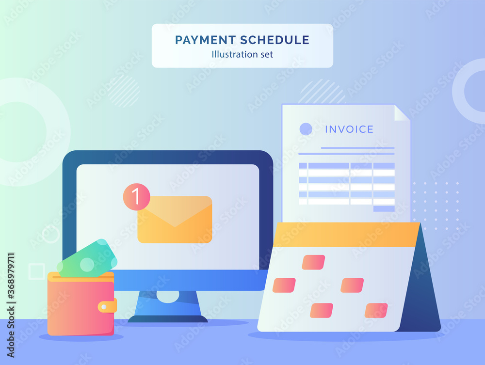 Payment schedule illustration set calendar with marker date background ...