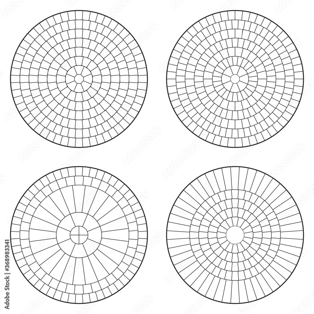 Set of circular pattern flooring. Mosaic stone circular tiles in vector ...