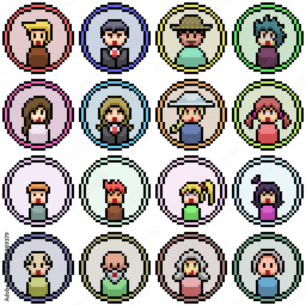 pixel art set isolated people face icon Stock Vector | Adobe Stock