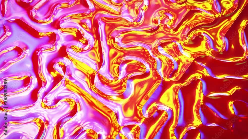 Looped abstract fluid background. Beautiful wavy glass surface of red liquid with pattern ...