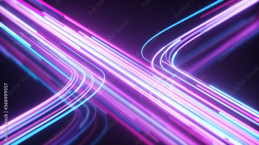 Blue and purple neon stream. High tech abstract curve background ...