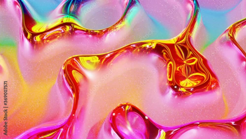 Looped abstract background. Beautiful iridescent wavy surface of liquid with pattern, gradient ...