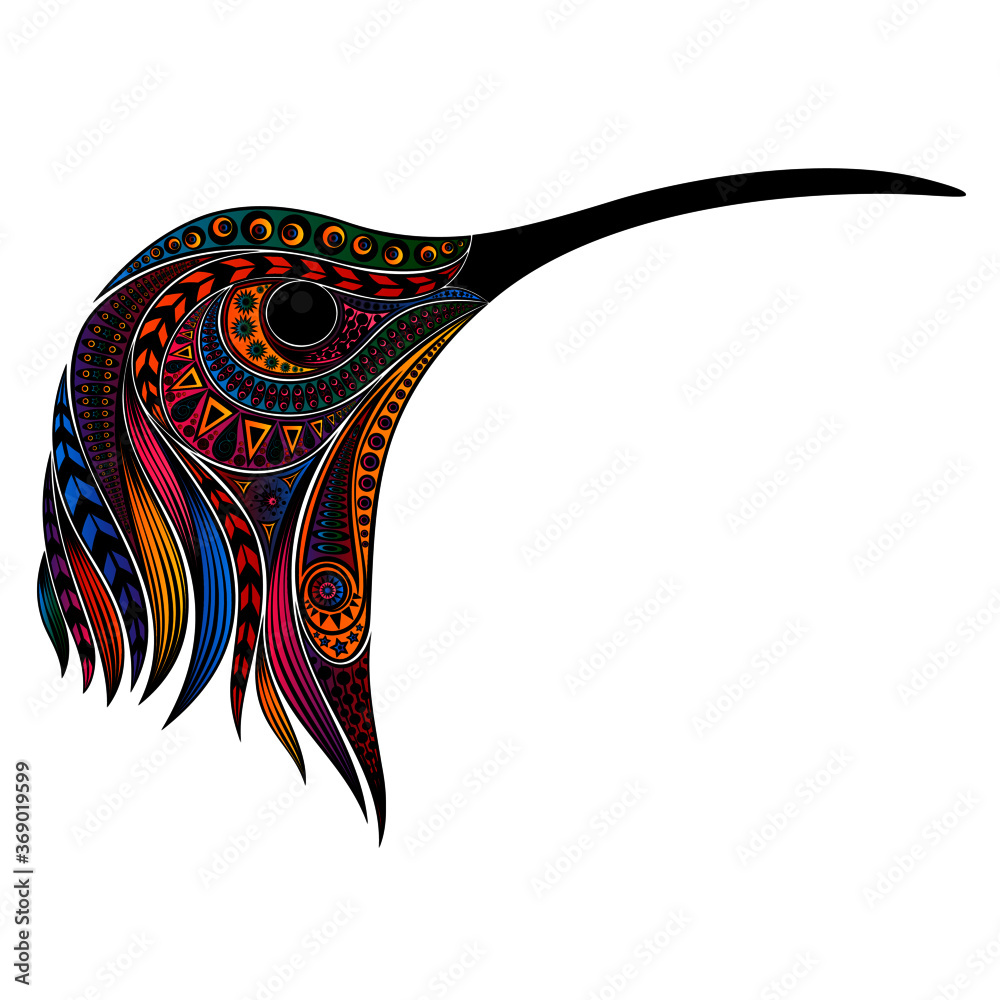 Original drawing for printing. Vector colored hummingbird head Stock ...