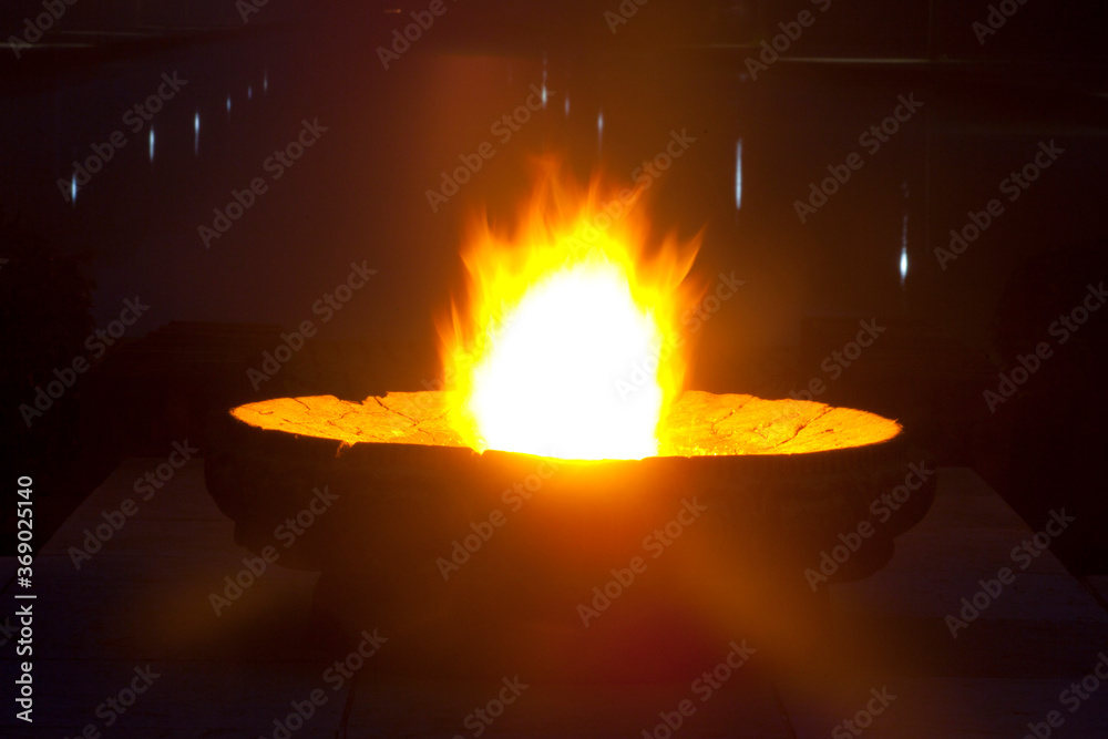 Holy fire taken in Lumbini park, Buddha birthplace, Nepal Stock Photo ...