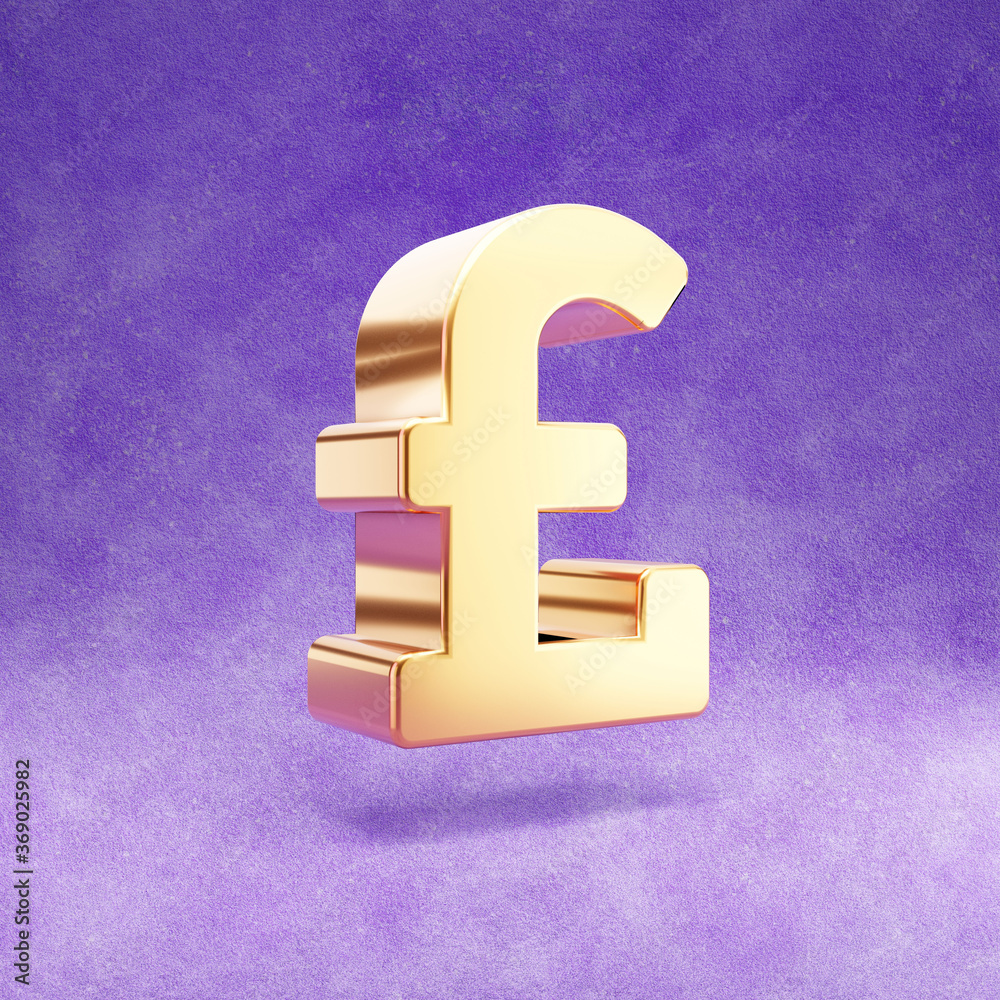 Pound icon. Gold glossy Pound symbol isolated on violet velvet ...