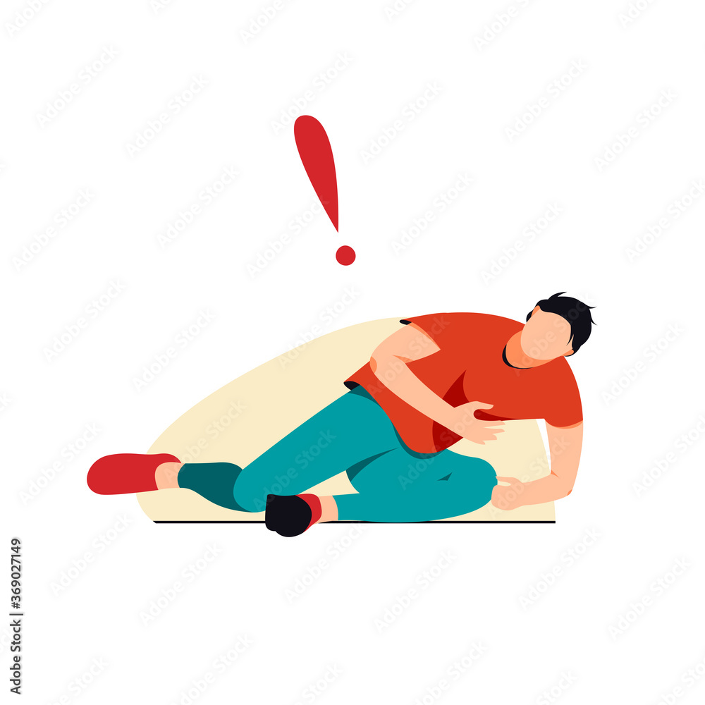 Isolated on white fallen man with chest pain vector illustration. Heart ...