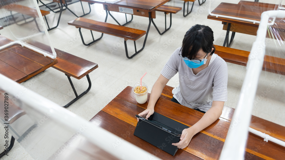 New normal lifestyle in Thailand by using plastic sheets divided public ...