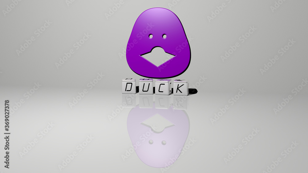 3D graphical image of duck vertically along with text built by metallic ...