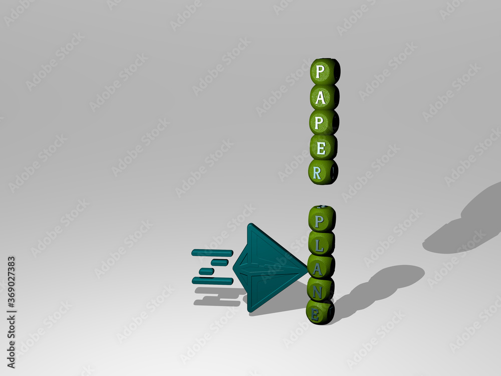 3D graphical image of paper plane vertically along with text built ...