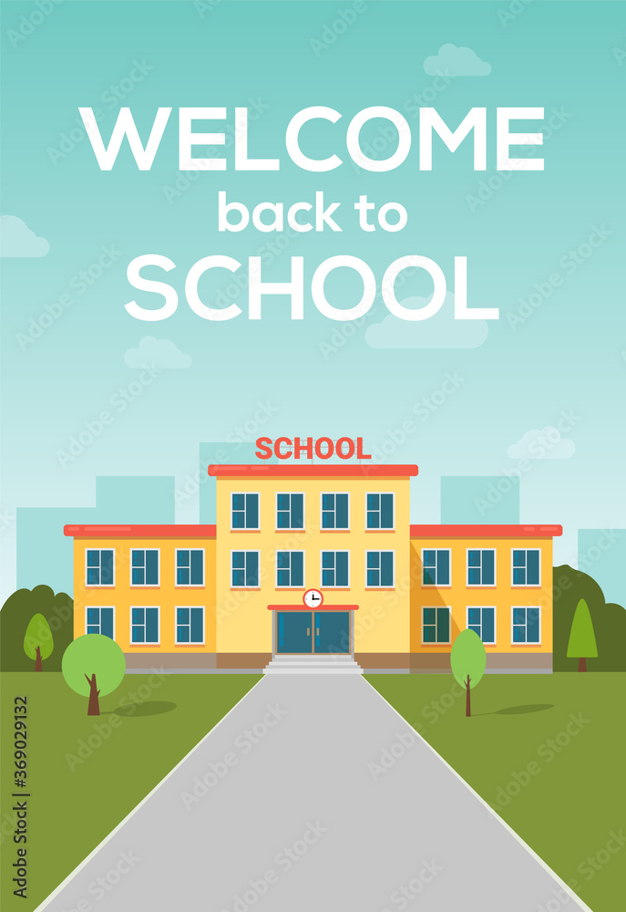 School building vector poster background. Welcome school education ...