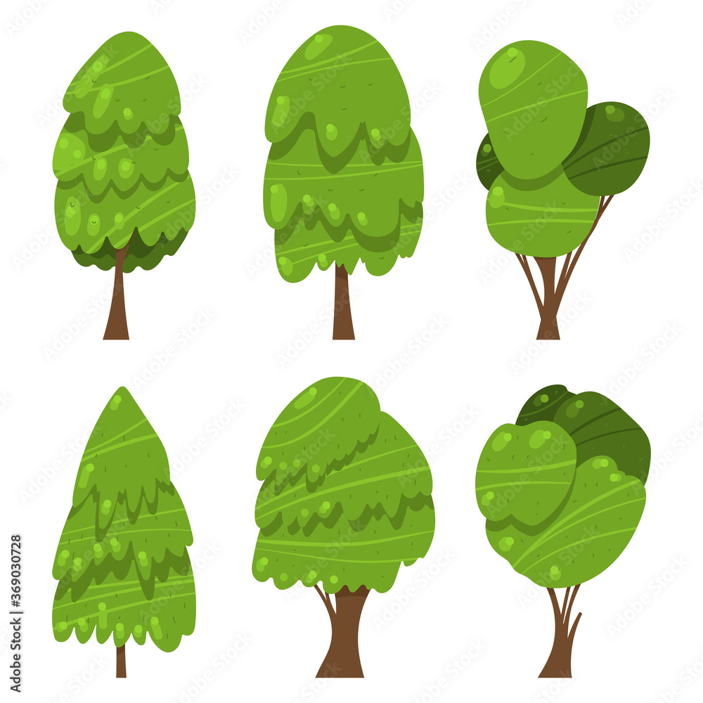 Cartoon trees vector cartoon set isolated on white background. Stock ...