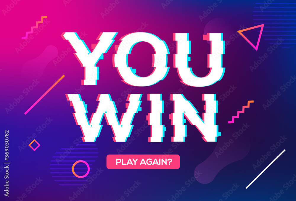Retro game glitch win score background. Video game you win glitch ...