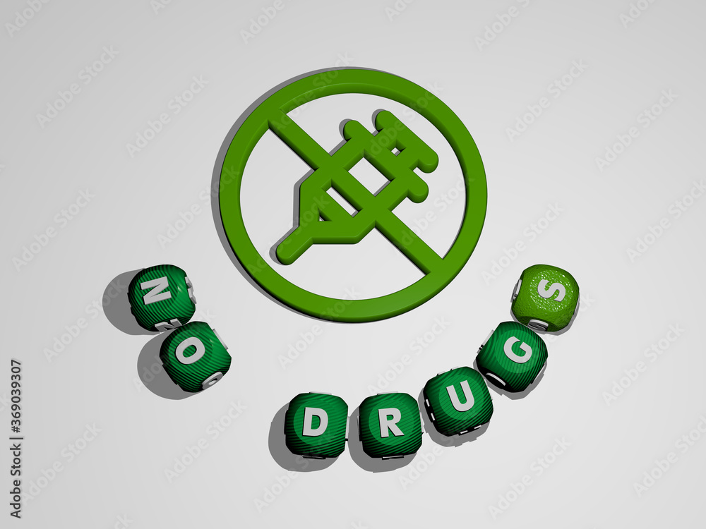 3D graphical image of NO DRUGS vertically along with text built around ...