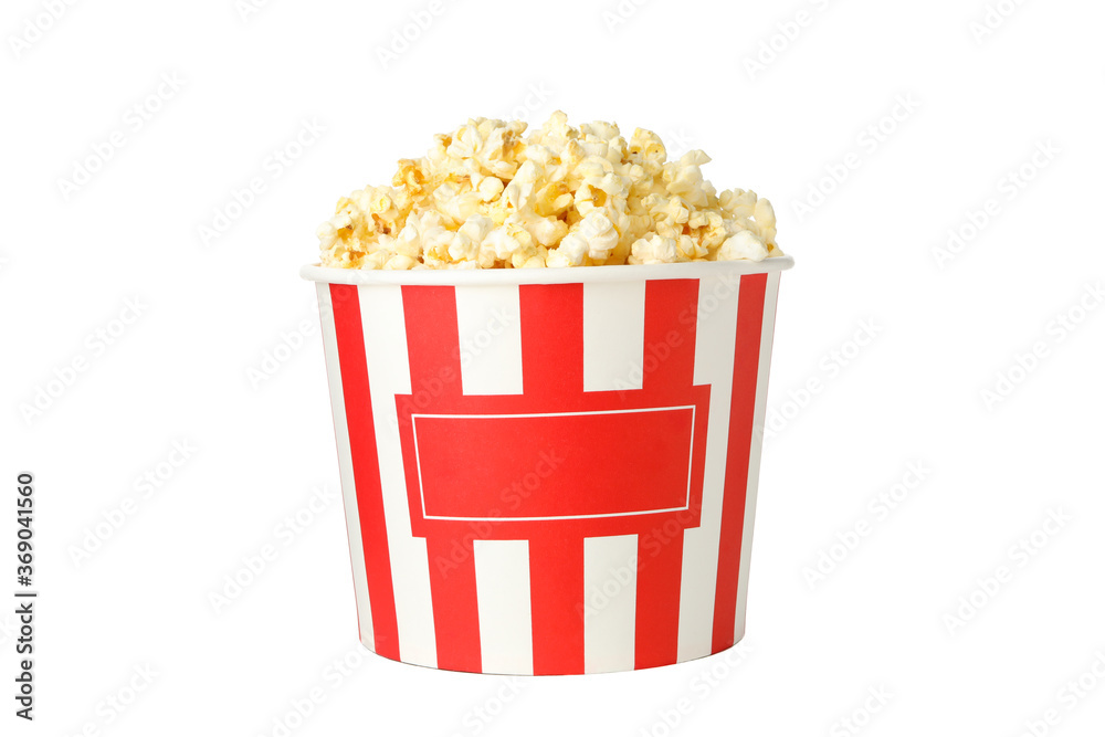 Cardboard bucket with popcorn isolated on white background Stock Photo ...