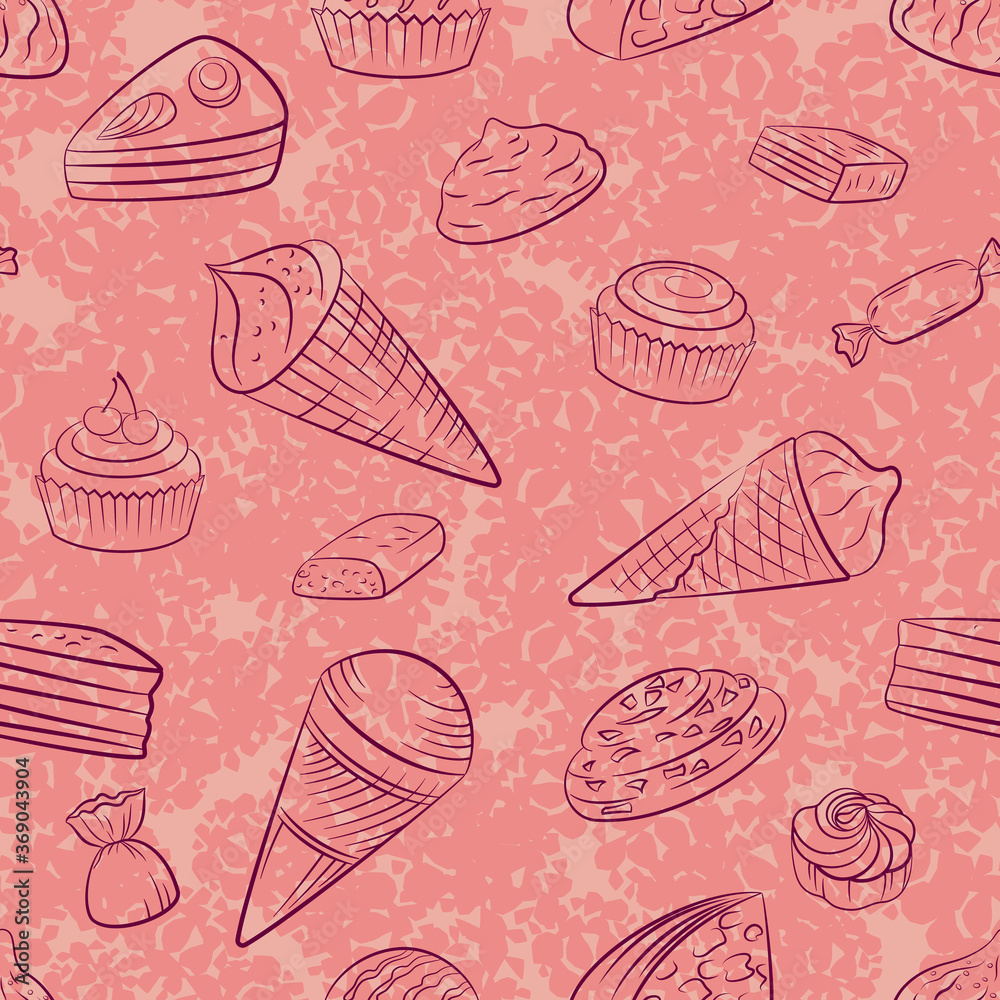 Seamless Background, Food, Sweets Contours, Pink Wallpaper with Tile ...