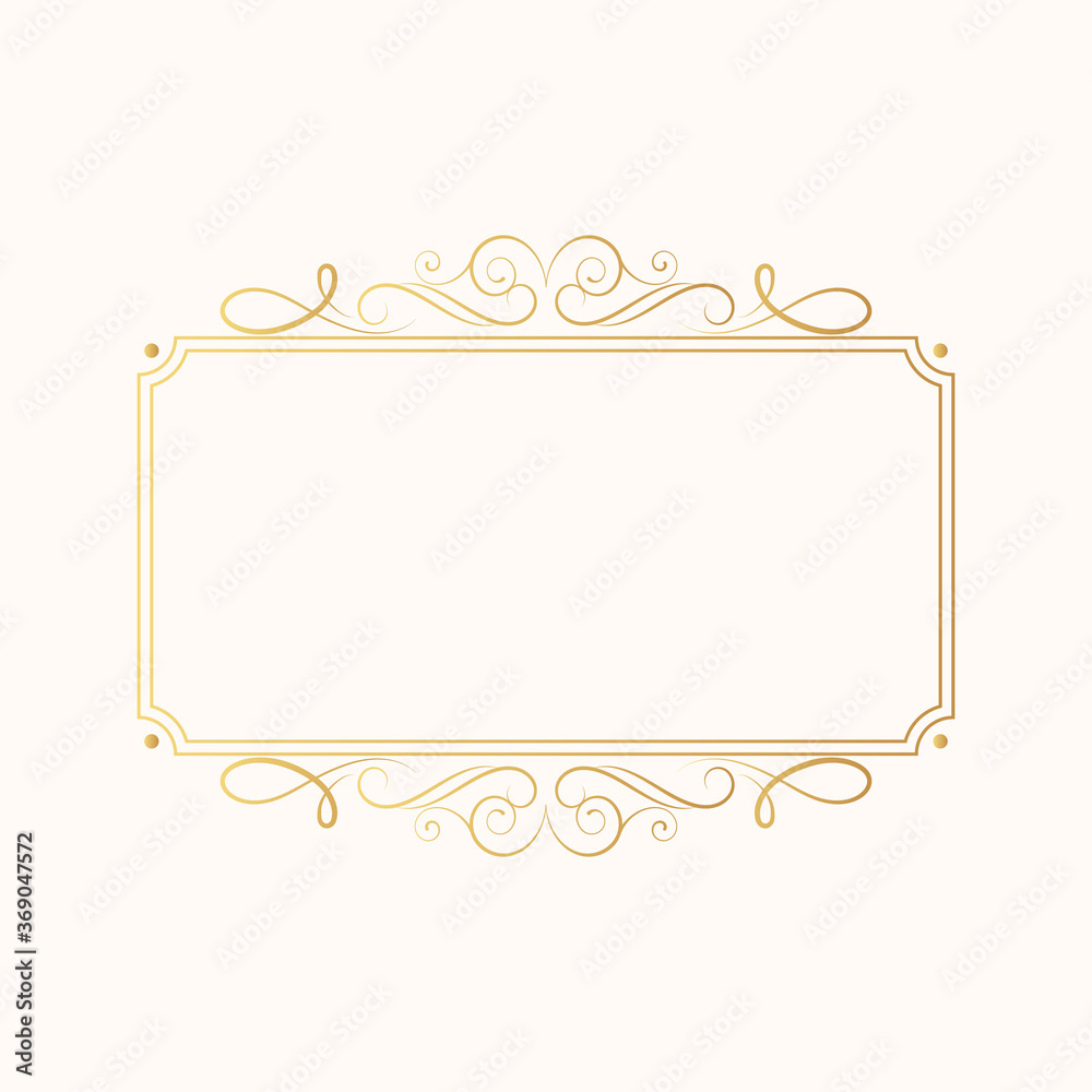 Hand drawn golden elegant rectangular swirl border in antique style ...