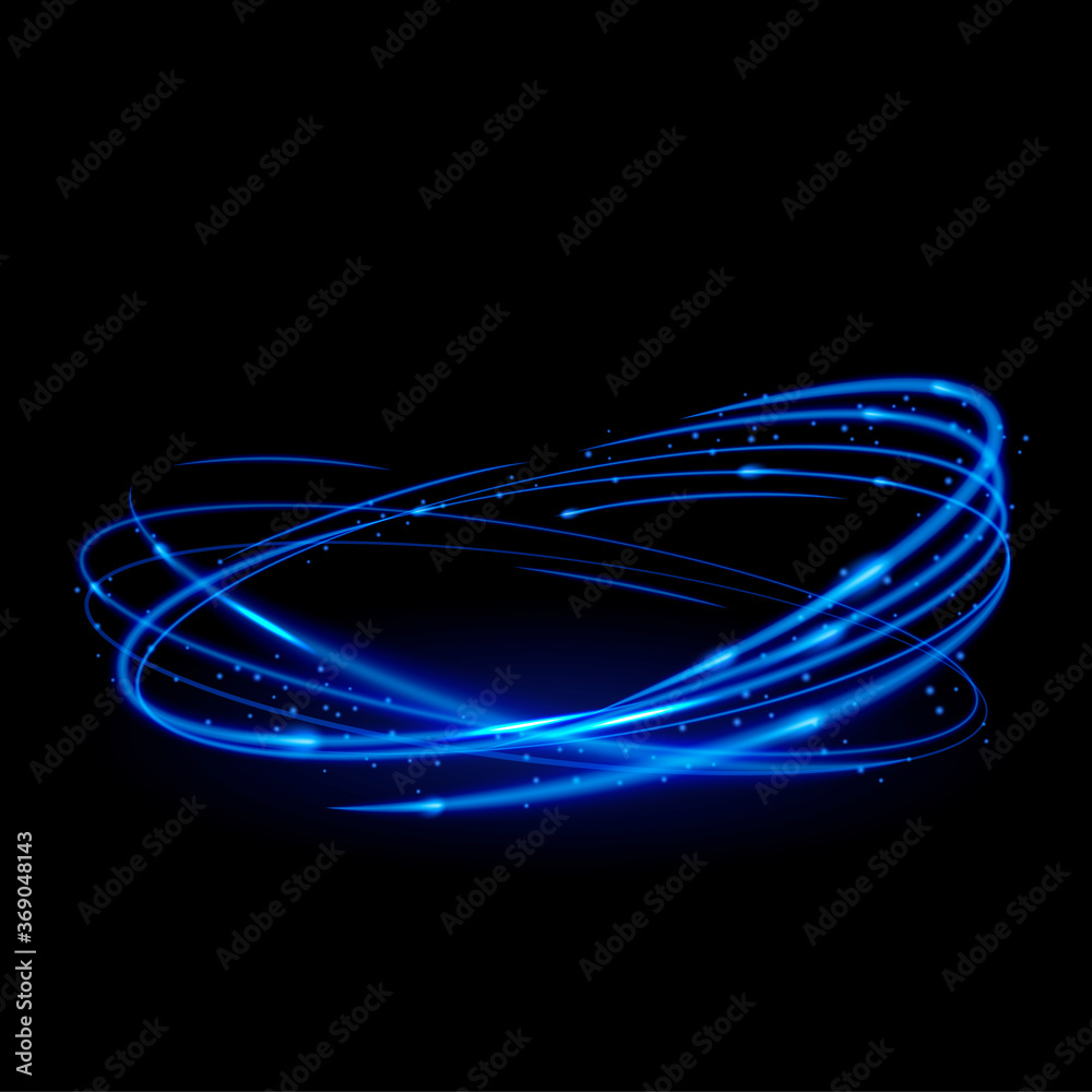 Neon blue circles. Isolated light effect. Imitation of vortex ...
