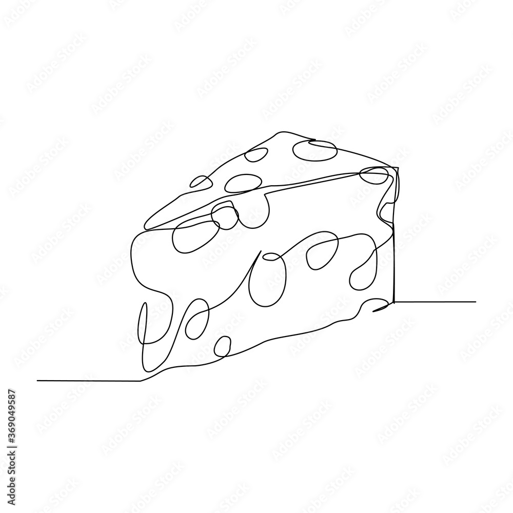 continuous line drawing of sliced cheese with hole. vector illustration ...