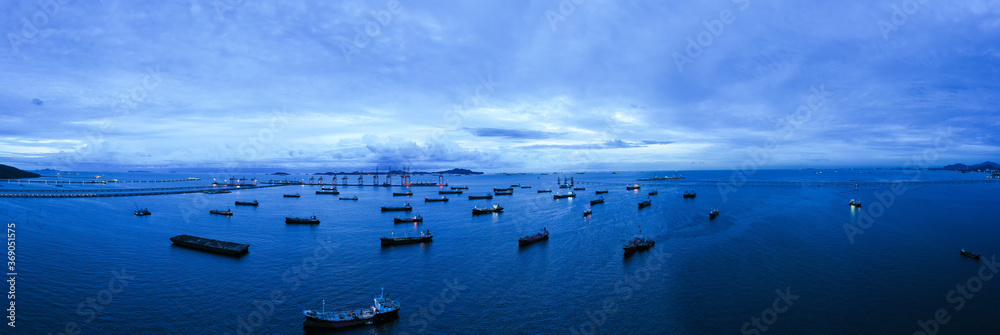 Aerial top view of Oil/Chemical LPG tanker ship Oversea transportation ...