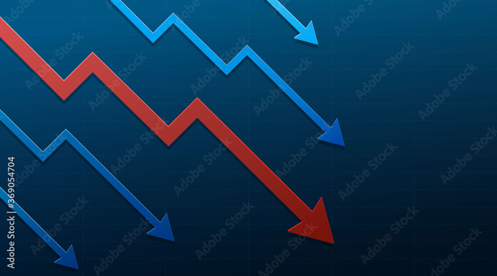 Stock market crash concept. Arrows pointing downwards showing crisis ...
