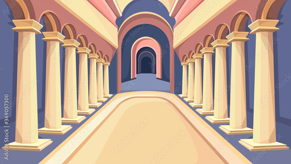 Palace hall with columns. Majestic castle interior. Stock Vector ...
