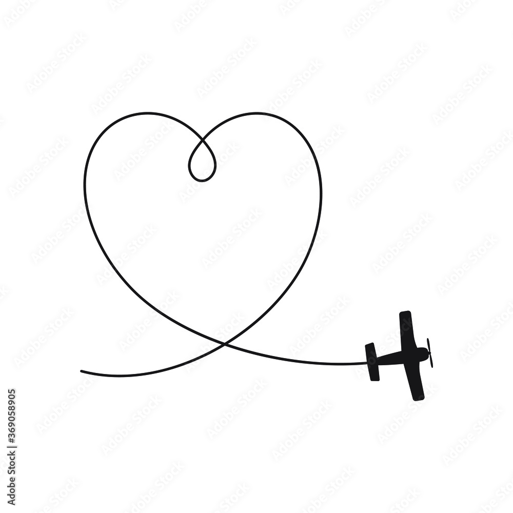 Airplane route vector illustration. Heart path trace isolated on white ...