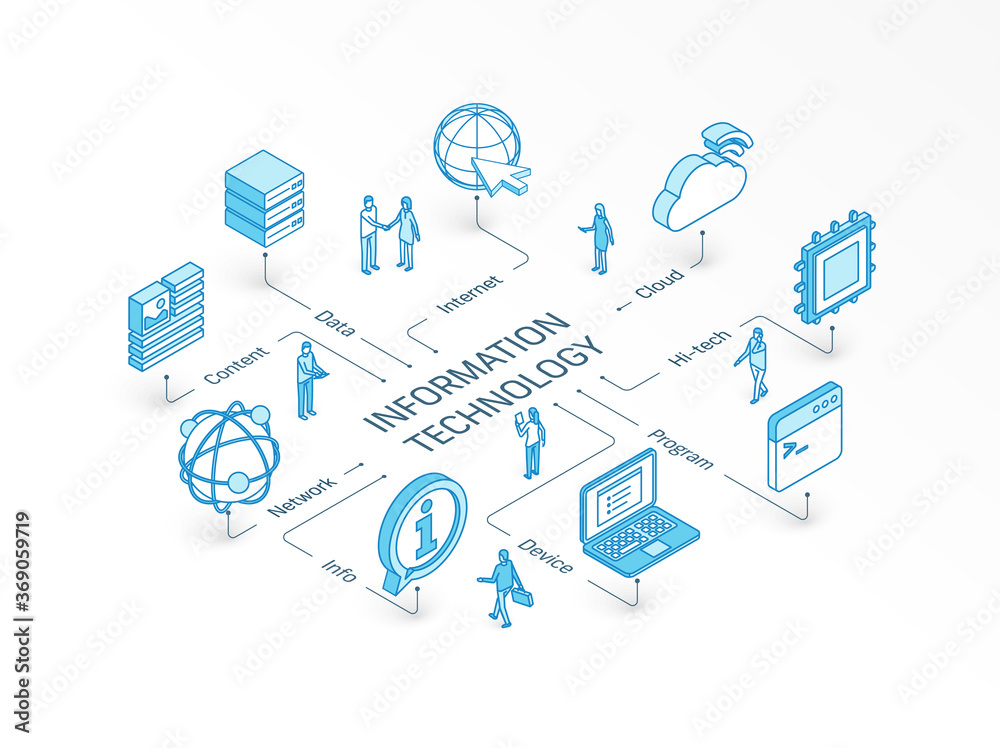 Information Technology isometric concept. Connected line 3d icons ...