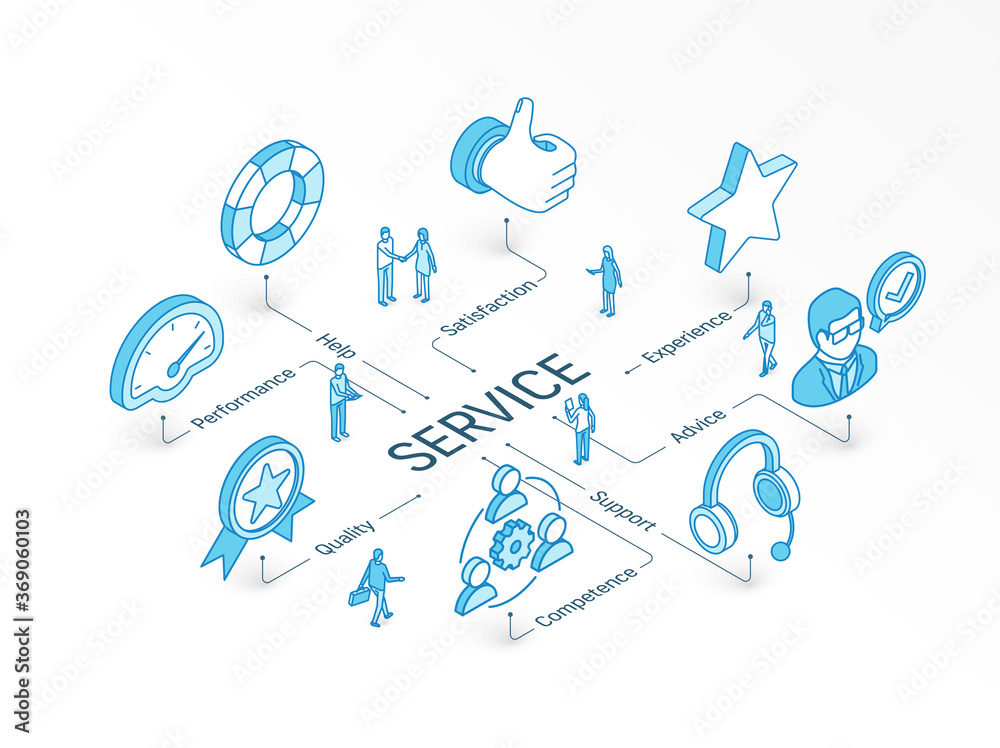 Service isometric concept. Connected line 3d icon. Integrated ...