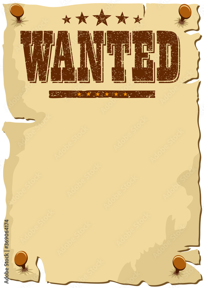 Cartoon WANTED Poster, Wild West template, with copy space for your ...