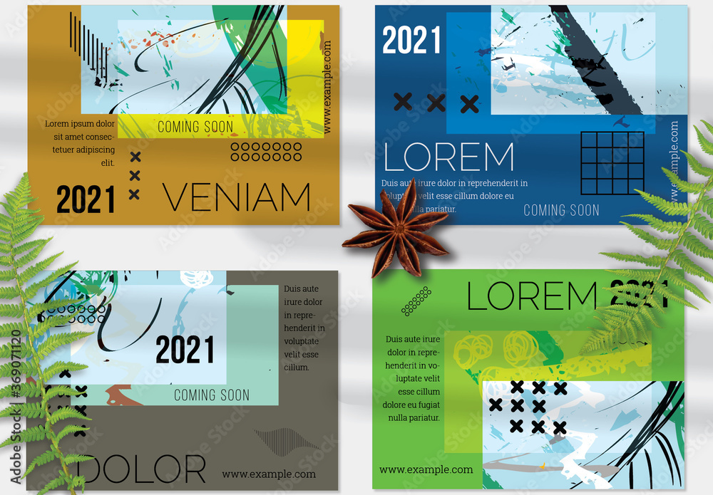 Bright Colored Flyer Abstract Picture Layout with Geometric Shapes ...