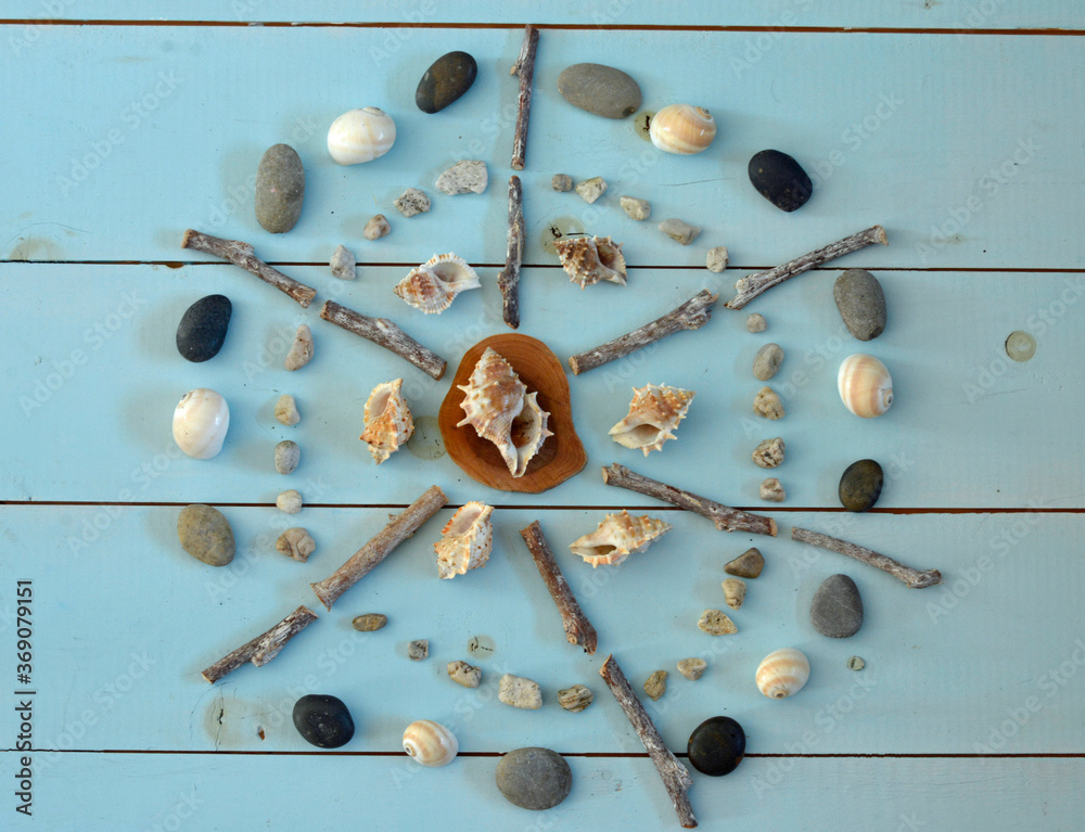 Mandala art of nature twigs and stones and shells Stock Photo | Adobe Stock