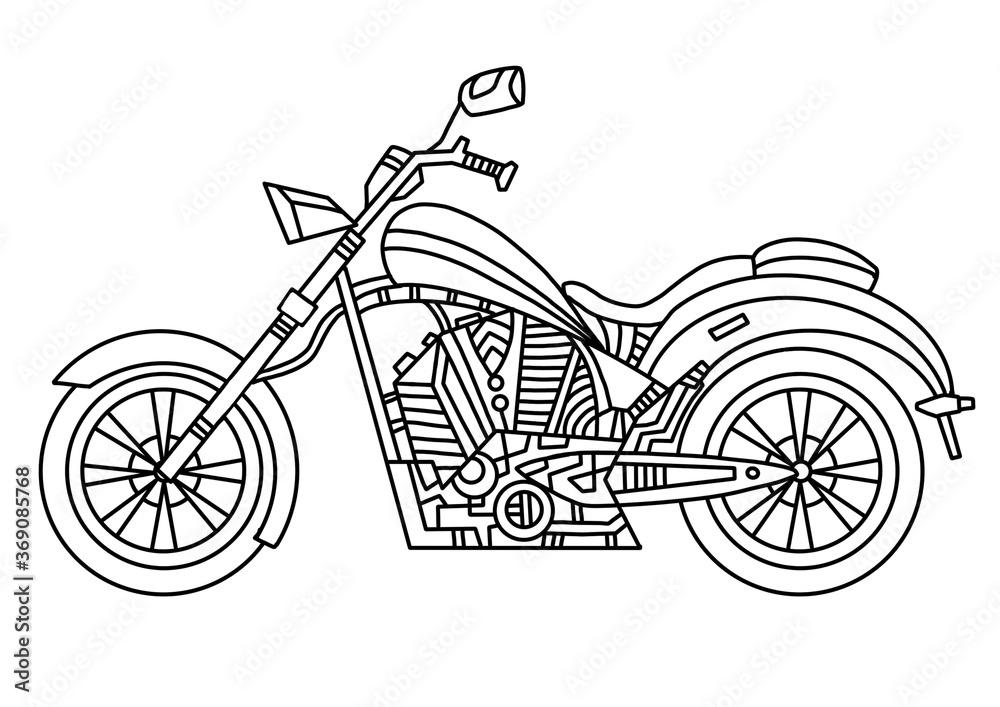 Motorcycle. Coloring book for transport children. Road car, truck ...