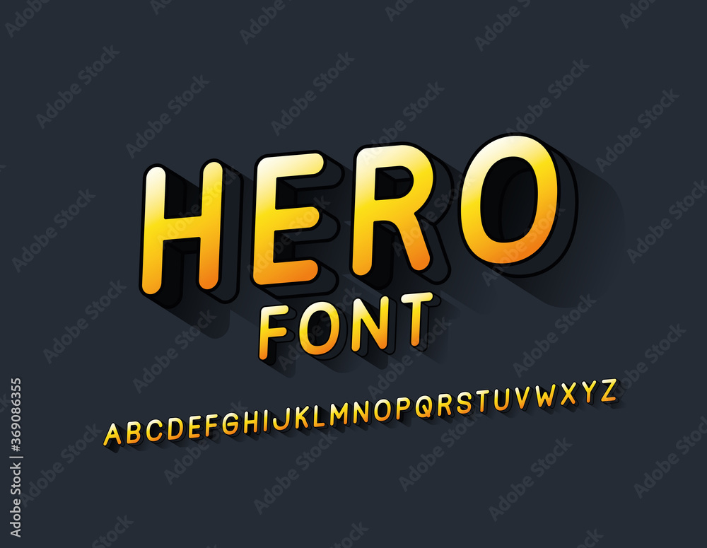 hero font and alphabet design, typography retro and comic theme Vector ...