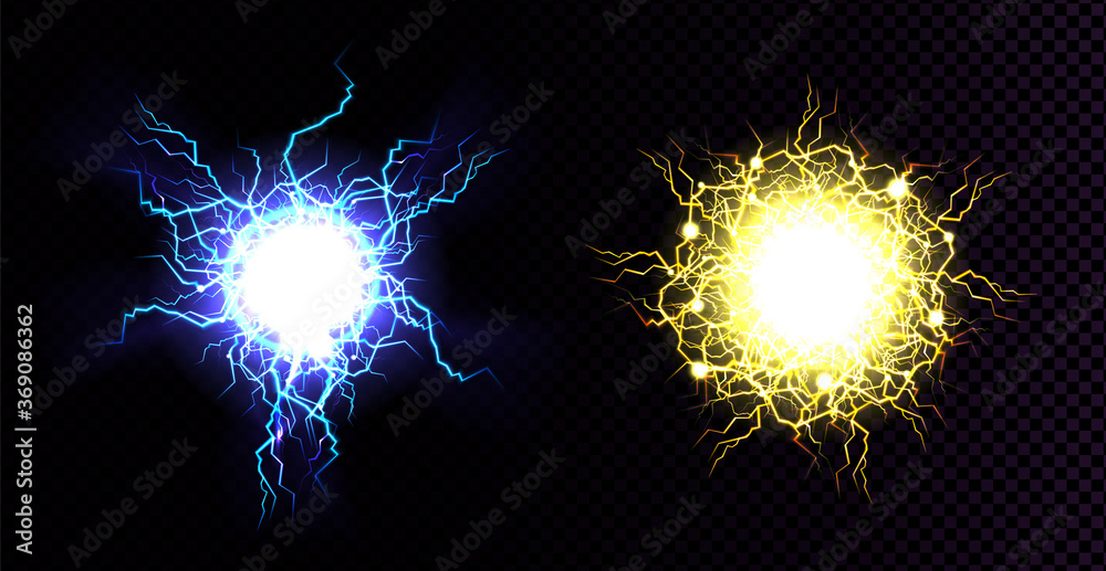 Lightning ball, electric strike impact. Vector realistic set of ...