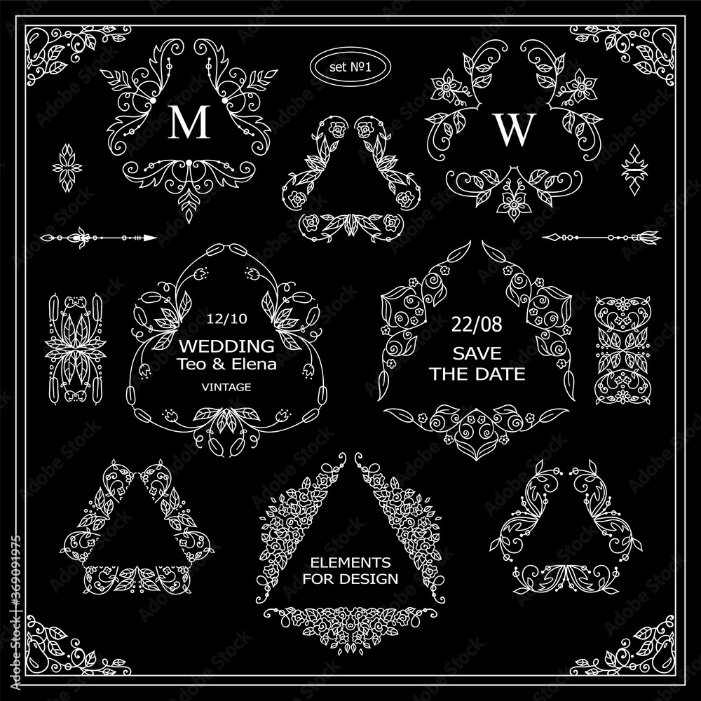 Vector set of calligraphic elements for design. Triangle template for ...